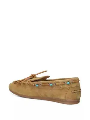 POSA Turquoise Embellished Lace-up Suede Loafers