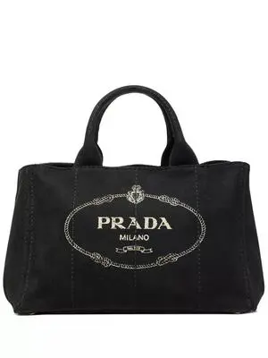 Prada 2013-2026 Canvas Canapa Logo Tote Satchel - Black