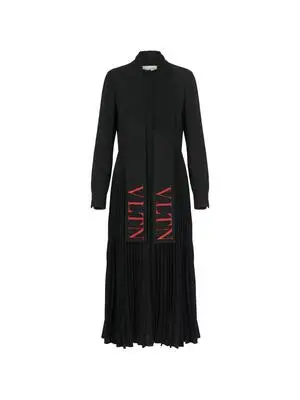 Valentino Garavani Long Sleeve Pleated Dress - Black