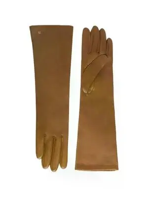 Max Mara Long Nappa Leather Gloves With Monogram Detail - Brown
