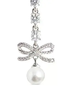 SELF-PORTRAIT Crystal Embellished Faux Pearl Bow Drop Earrings