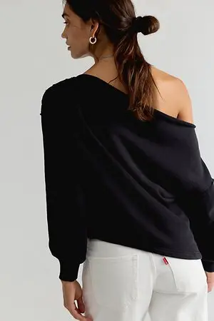 Free People Asymmetrical Boatneck Sweatshirt - Black