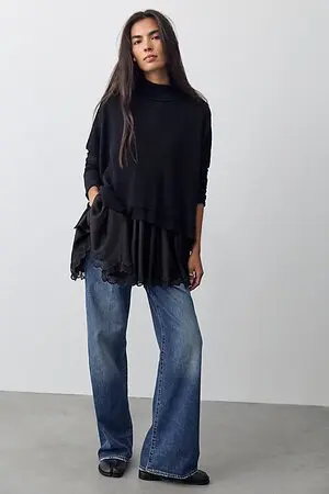 We The Free Moon Daisy Turtle-neck Two-piece Top - Black
