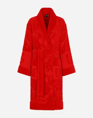 Dolce & Gabbana Bath Robe In Terry Cotton Jacquard Monochrome Bathrobes - Multicolor