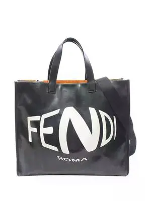 Fendi 2010-2026 X Sarah Coleman Fisheye Logo Coated Canvas Shopping Tote Satchel - Black