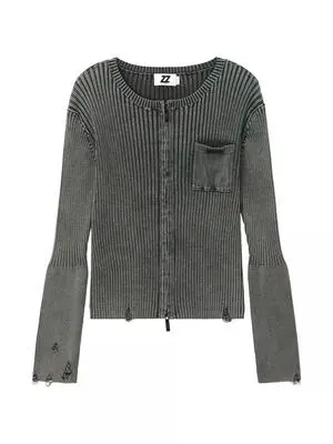 Izzue Ribbed-knit Distressed Cardigan - Grey