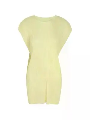 Issey Miyake Pleated Cap-sleeve Tunic Mini Dress - Yellow