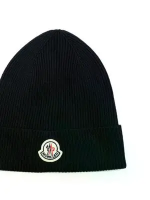 Moncler Logo-patch Ribbed-knit Beanie Hat