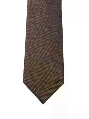 Brioni Herringbone-pattern Silk Tie - Brown