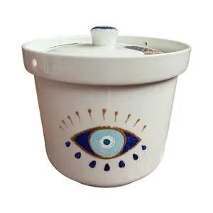 CASA DUNIYA Hand-painted Amara Evil Eye Ceramic Jar - White