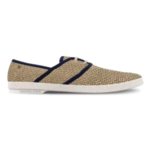 Rivieras Neutrals Raffia Slip-on Loafer With Laces & Navy Trim - Blue