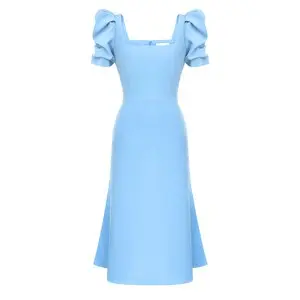 POST MERIDIEM Light Godet Silhouette Square Neck Midi Dress