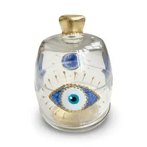 CASA DUNIYA Safiya Hand-painted Evil Eye Glass Jar - Blue
