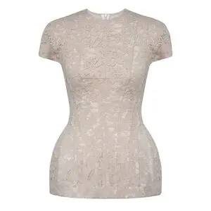 POST MERIDIEM Beige Lace Top With A Voluminous Silhouette - Brown