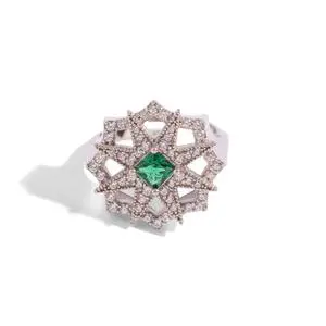EBRU JEWELRY Seljuk Star Emerald & Pave Silver Statement Ring
