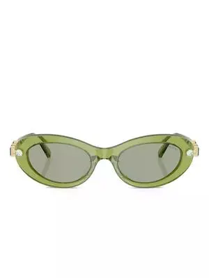 SWAROVSKI Crystal-embellished Oval-frame Sunglasses - Green