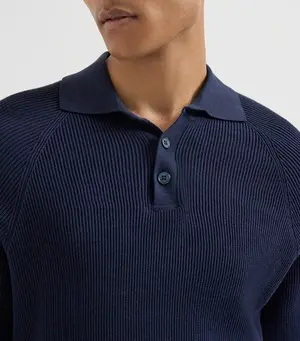Brunello Cucinelli Cotton Rib-knit Polo Sweater - Blue