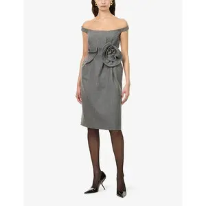 Magda Butrym Floral Embellished Off-the-shoulder Midi Dress