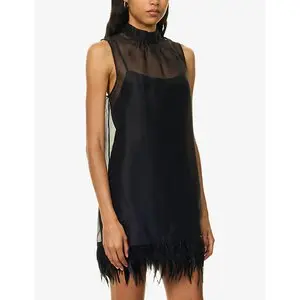 Staud Albee Organza Mini Dress With Feather Trim