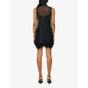 Staud Albee Organza Mini Dress With Feather Trim