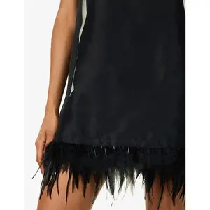 Staud Albee Organza Mini Dress With Feather Trim