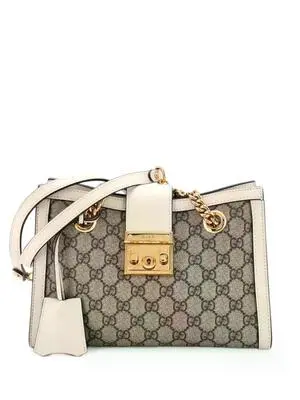 Gucci Padlock Chain Tote Gg Coated Canvas With Leather Small Shoulder Bag - Neutrals