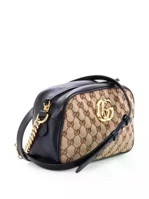 Gucci Gg Marmont Shoulder Bag In Gg Canvas With Leather - Black