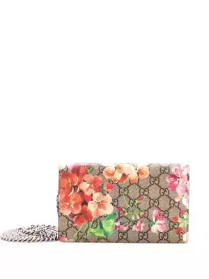 Gucci Chain Wallet Blooms Print Gg Coated Canvas Crossbody Bag - Brown
