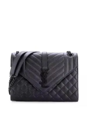 Saint Laurent Monogram Envelope Satchel Leather Shoulder Bag - Black