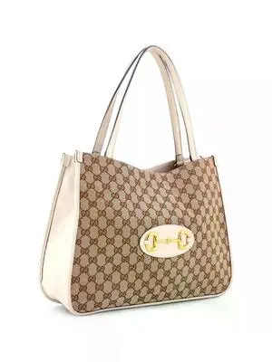 Gucci Horsebit 1955 Gg Canvas With Leather Medium Tote Bag