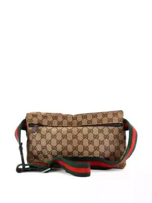 Gucci Vintage Double Gg Canvas With Leather Belt Bag