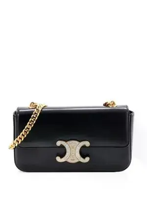 Celine Triomphe Chain Leather With Crystal Detail Shoulder Bag