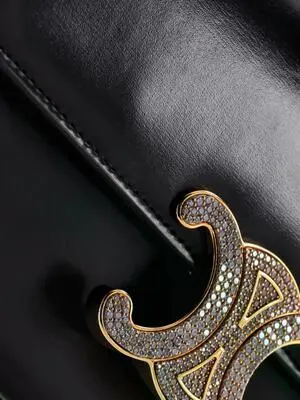 Celine Triomphe Chain Leather With Crystal Detail Shoulder Bag
