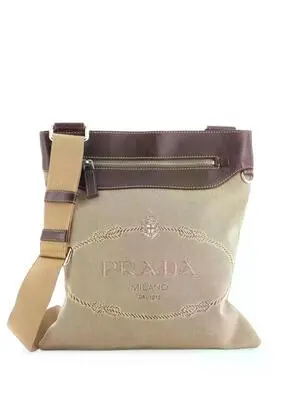 Prada Logo Messenger Bag Canvas With Leather Medium Crossbody Bag