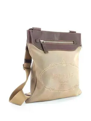 Prada Logo Messenger Bag Canvas With Leather Medium Crossbody Bag