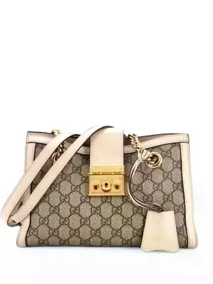 Gucci Padlock Chain Tote Gg Coated Canvas With Leather Small Shoulder Bag - Neutrals