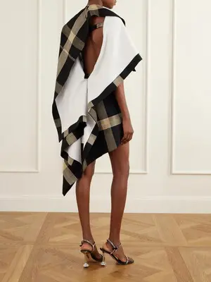 Loewe Asymmetric Checked Crepe Mini Dress