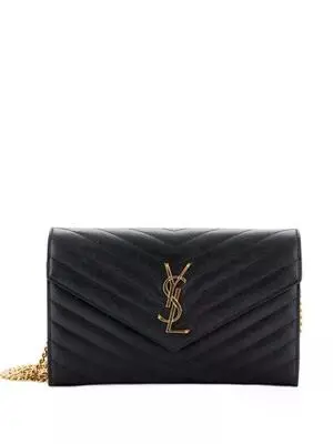 Saint Laurent Classic Monogram Wallet On Chain Matelasse Chevron Leather Medium Crossbody Bag - Black