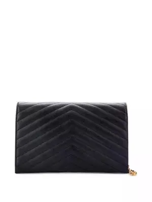 Saint Laurent Classic Monogram Wallet On Chain Matelasse Chevron Leather Medium Crossbody Bag - Black