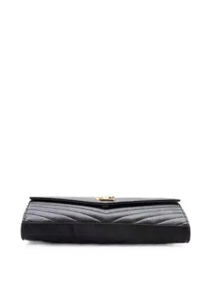 Saint Laurent Classic Monogram Wallet On Chain Matelasse Chevron Leather Medium Crossbody Bag - Black