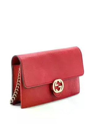 Gucci Interlocking Wallet On Chain Leather Crossbody Bag - Red