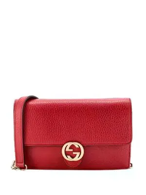 Gucci Interlocking Wallet On Chain Leather Crossbody Bag - Red