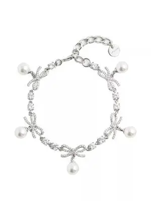 SELF-PORTRAIT Bow Detail Bracelet With Pearls And Crystals - Silver