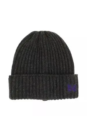 Needles Embroidered Wool Beanie Hat - Grey