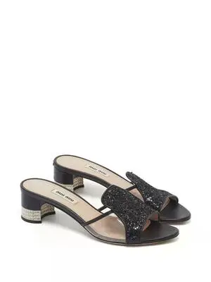 Miu Miu Crystal-embellished Glitter Slide Sandals - Black