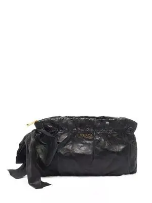 Prada Large Bow Leather Clutch Bag - Black