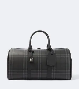 Burberry Check Leather-trimmed Duffel Bag Grey