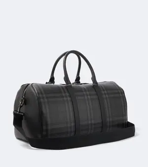 Burberry Check Leather-trimmed Duffel Bag - Grey