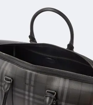 Burberry Check Leather-trimmed Duffel Bag - Grey