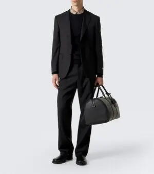 Burberry Check Leather-trimmed Duffel Bag - Grey